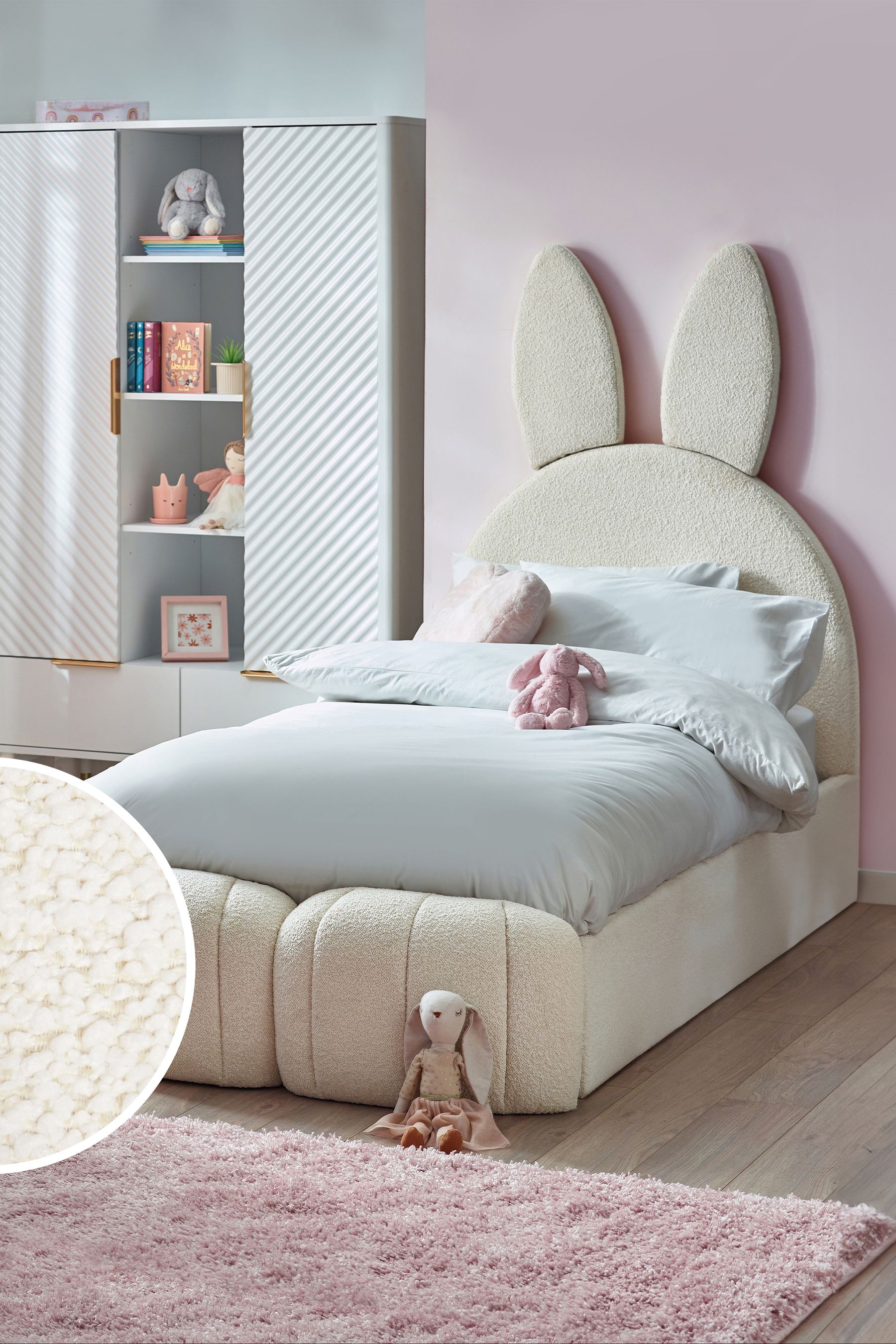 Buy Casual Boucle Natural Oyster Kids Bunny Upholstered Drawer Bed from ...