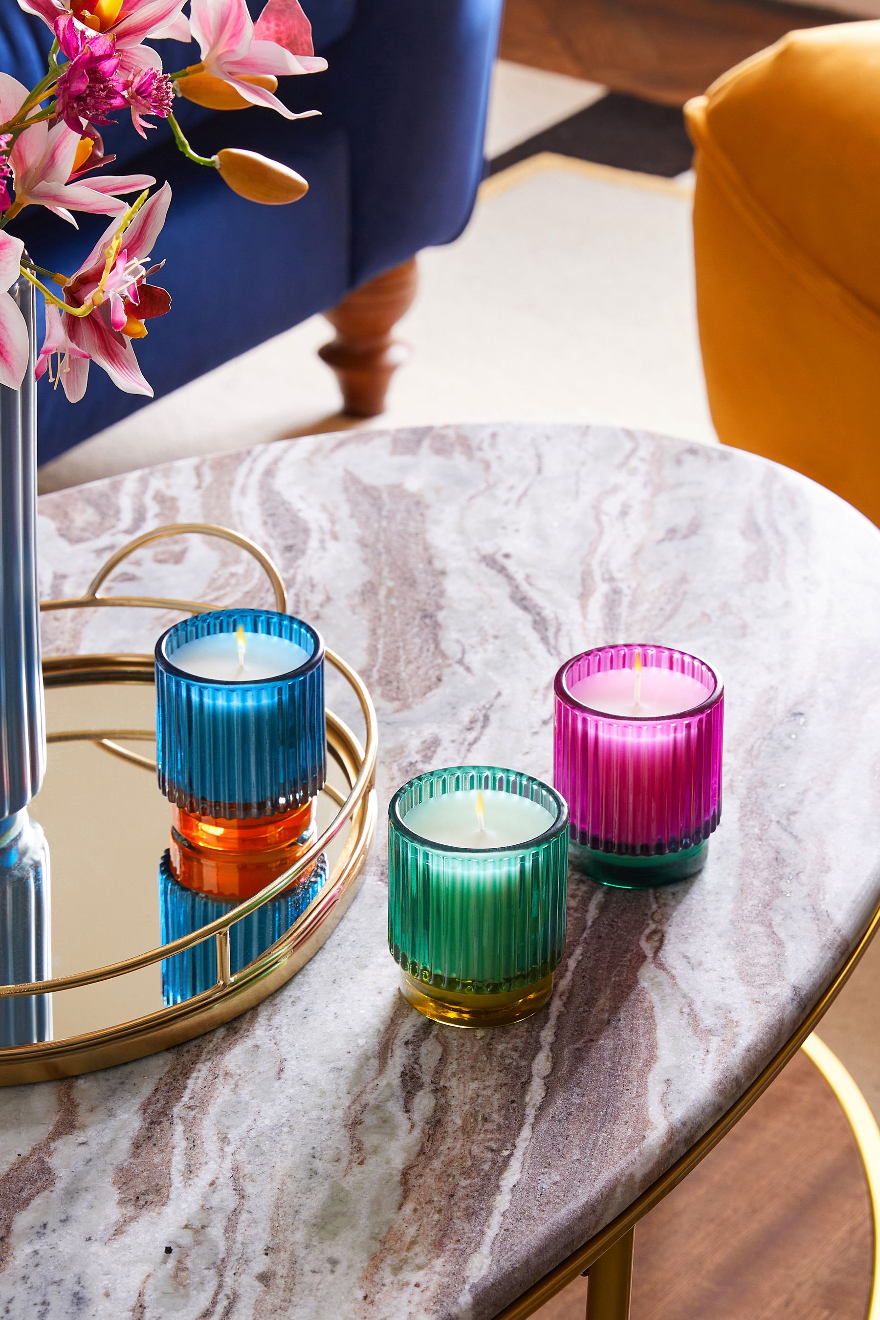 Buy Teal Blue Set Of Dark Orchid and Patchouli Scented Candle from the ...