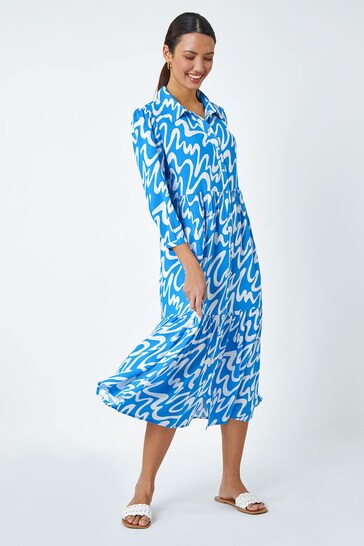 Buy Roman Blue Wave Print Tiered Shirt Dress from the Next UK online shop
