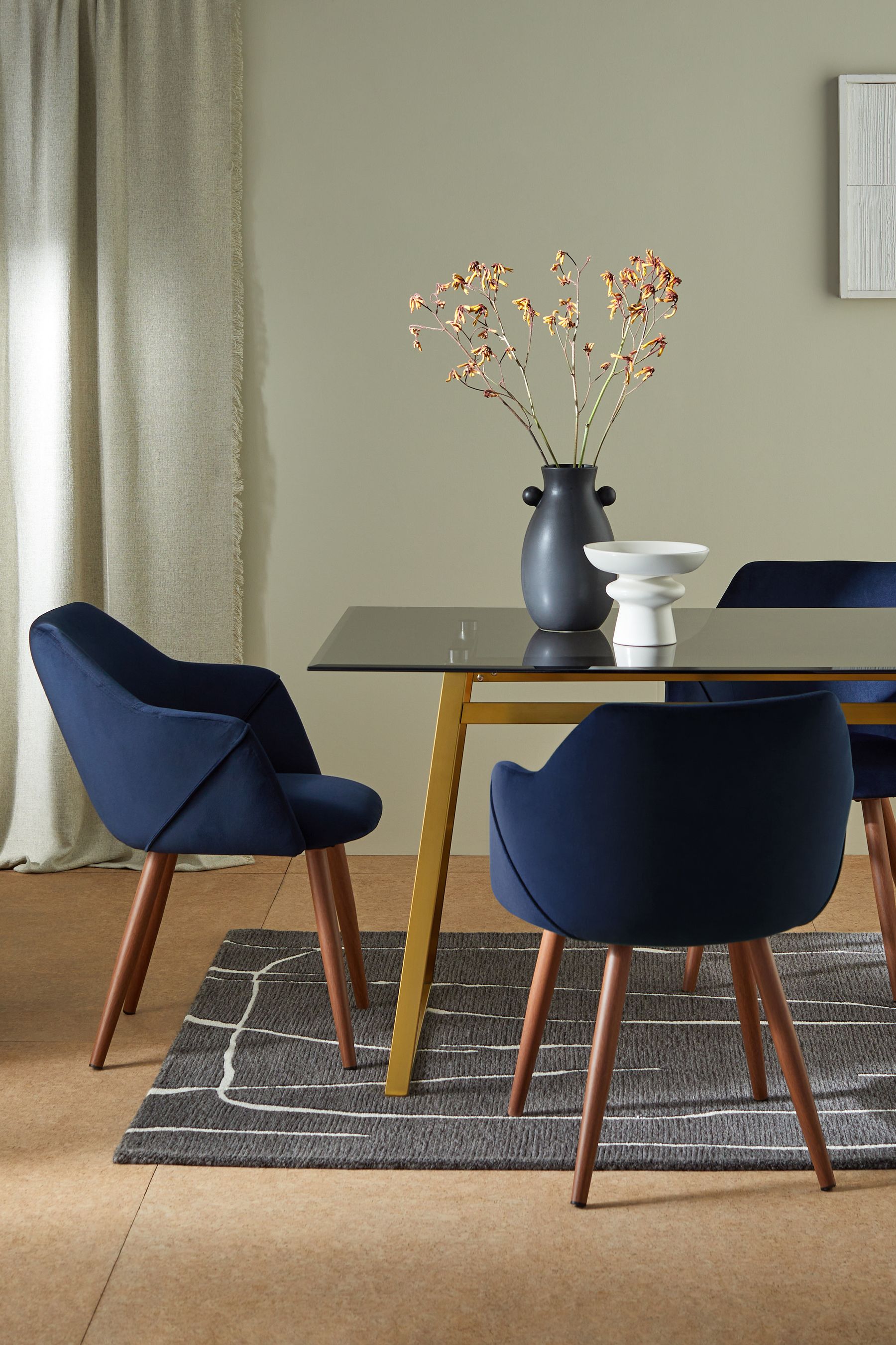 Buy MADE.COM Set of 2 Dark Blue and Walnut Legs Lule Arm Dining Chairs ...