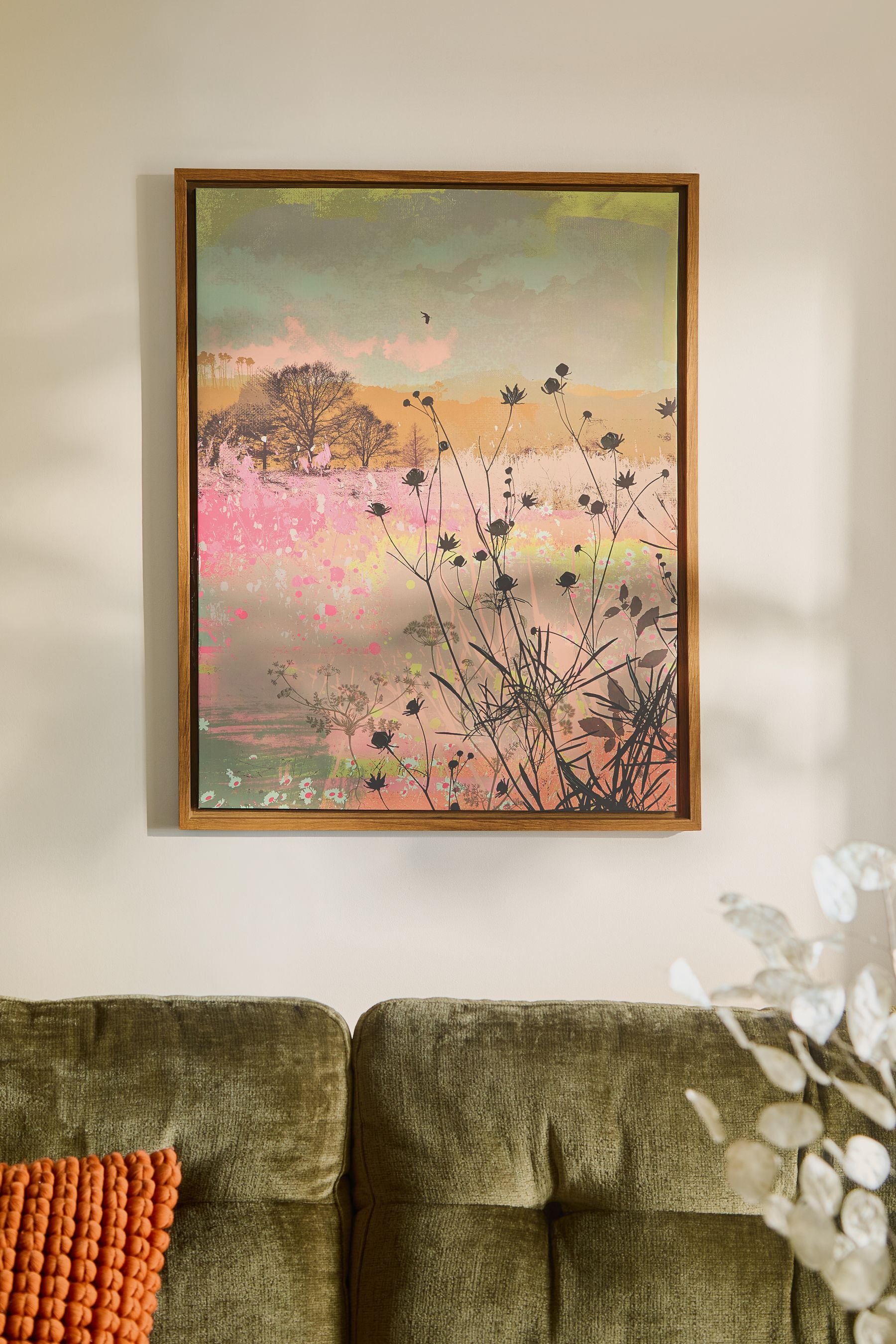 Buy Pink Summer Meadow Landscape Framed Canvas Wall Art from the Next ...