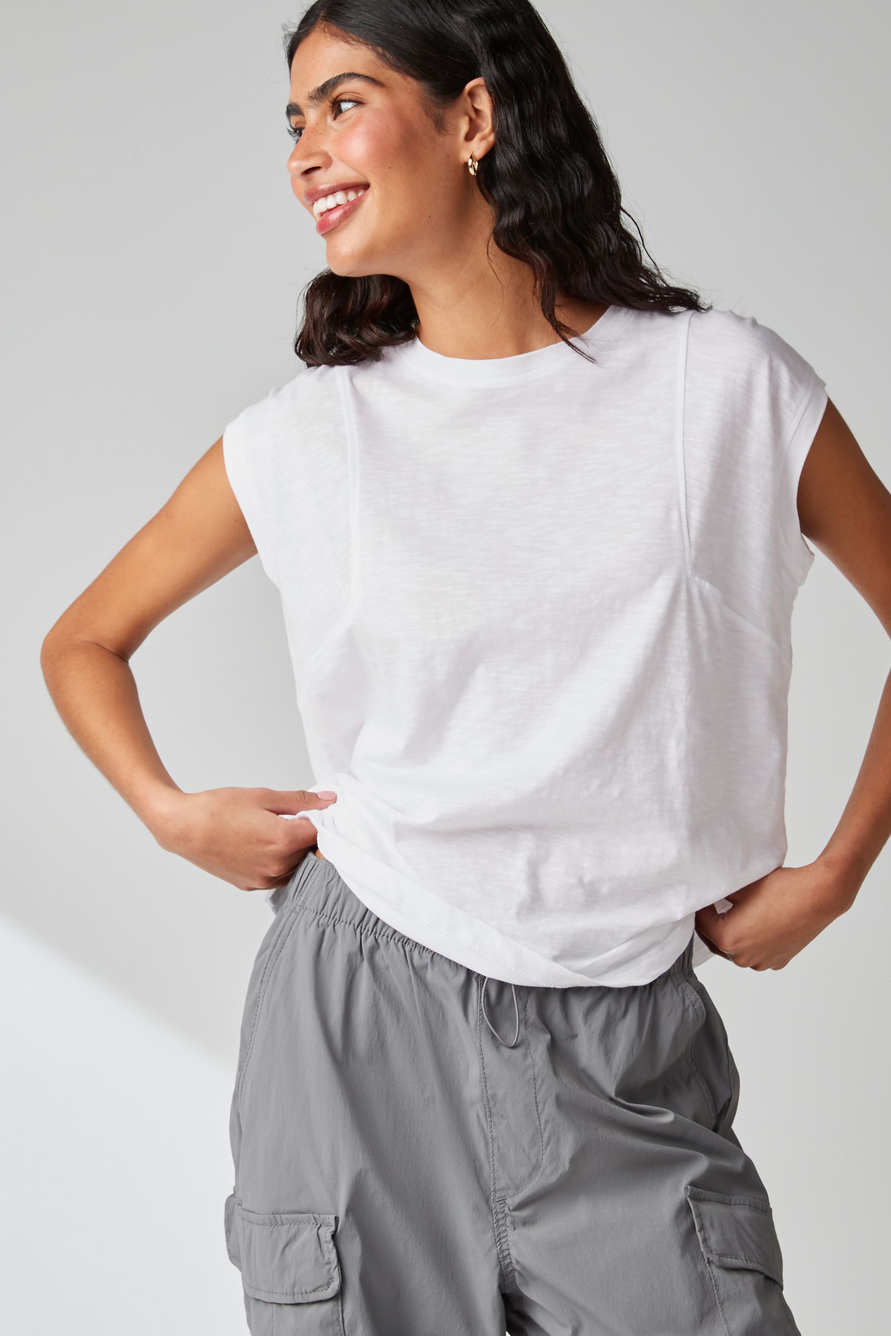 Buy White Ground Crew Neck Linen Look Sub Jersey Cap Sleeve 100% Cotton ...