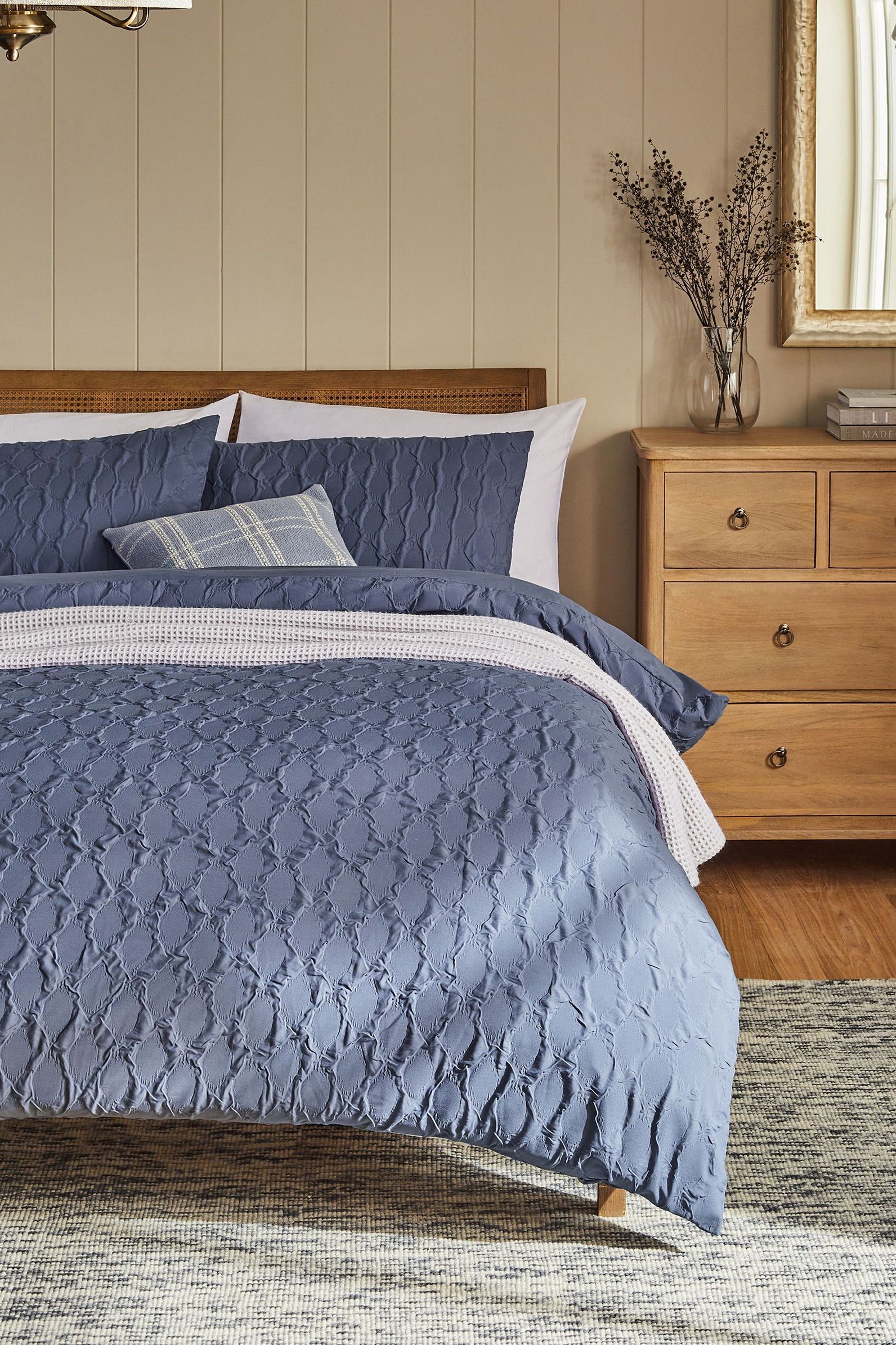Buy Blue Navy Textured Embossed Square Pattern Bedding Duvet Cover and ...