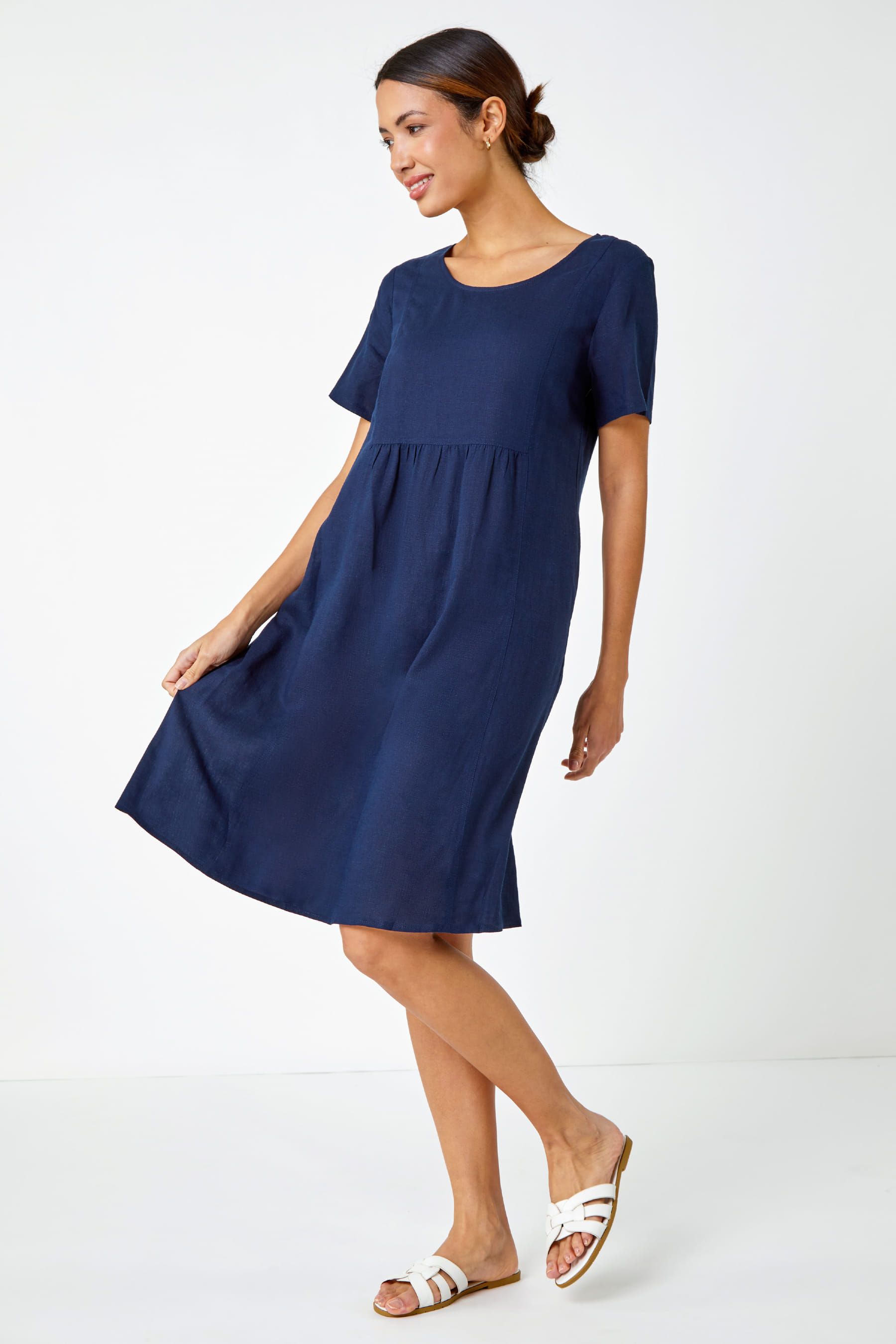 Buy Roman Blue Relaxed Cotton/Linen Blend Pocket Dress from the Next UK ...