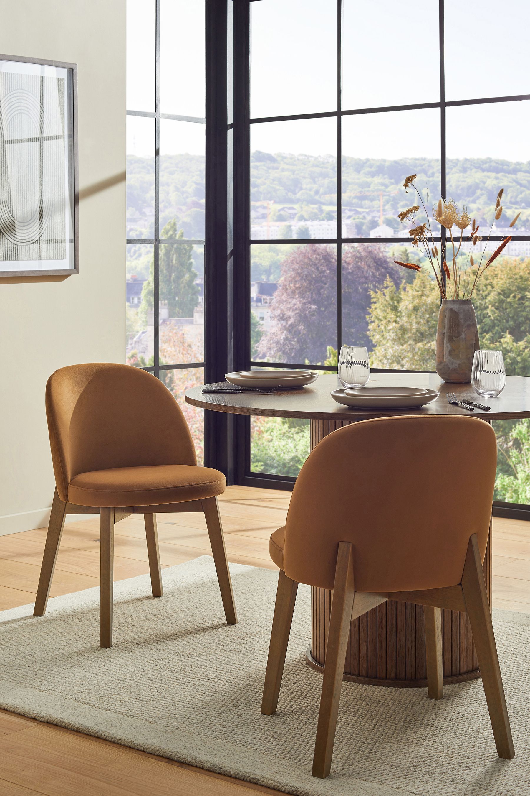 Buy Set of 2 Soft Velvet Caramel Brown Preston Dark Wood Leg Dining ...