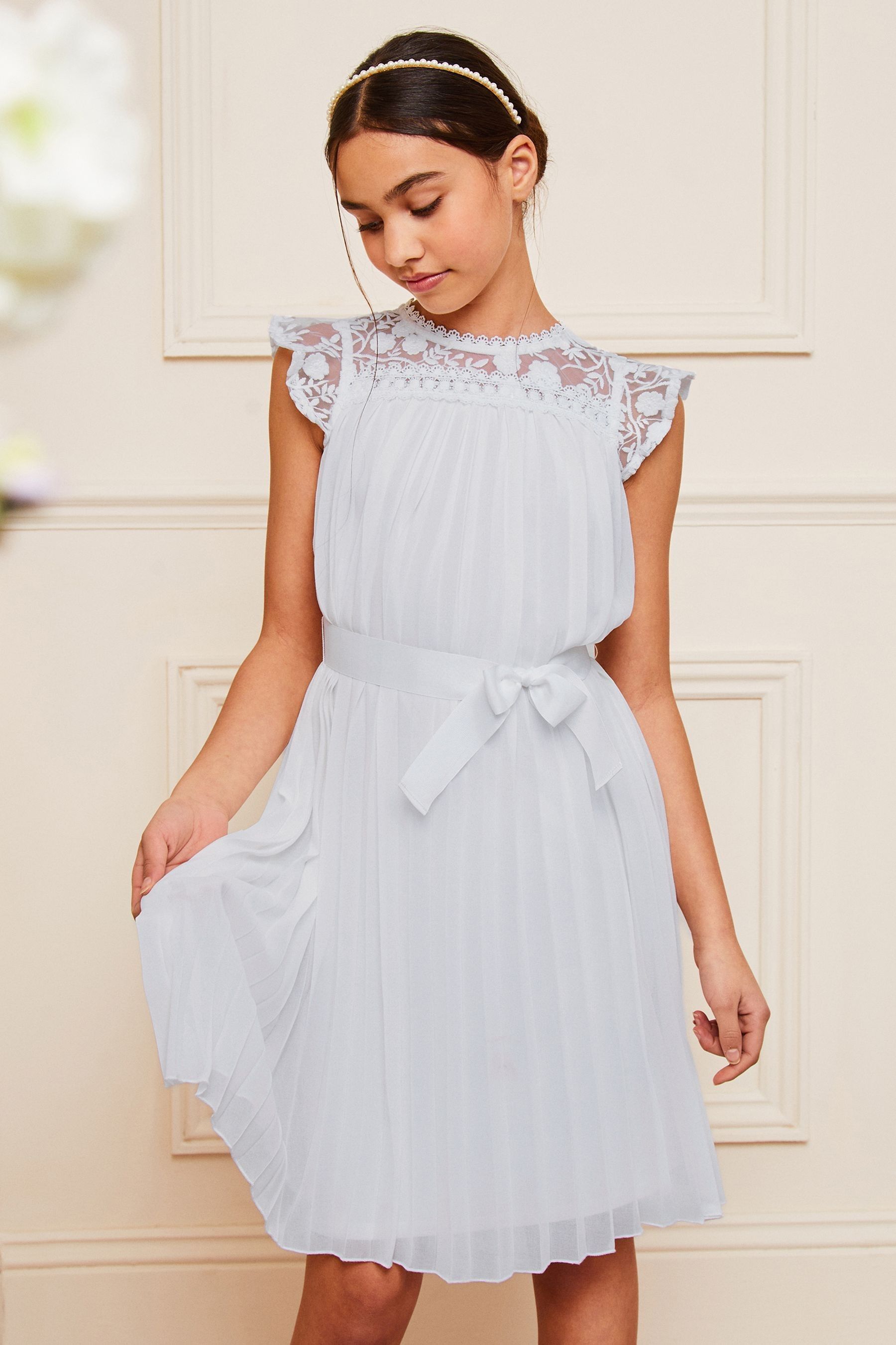 Buy Lipsy Blue Lace Yolk Pleated Occasion Dress from the Next UK online ...