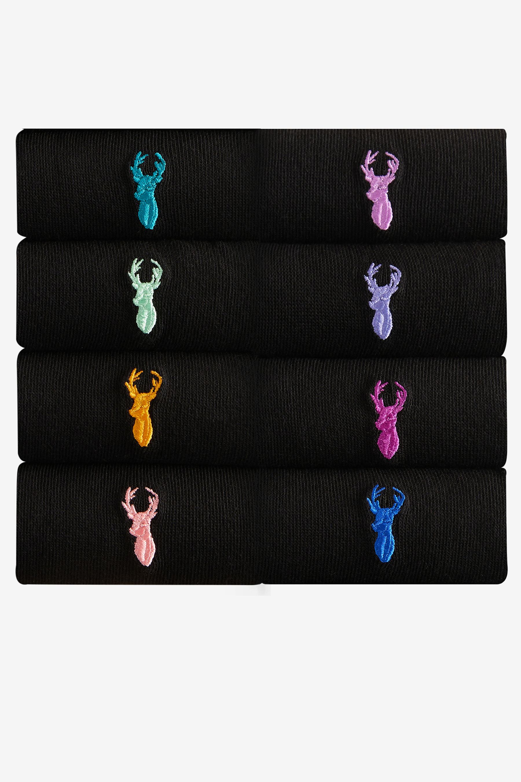 Buy Black 8 Pack Multi Stag Lasting Fresh Embroidered Socks from the ...