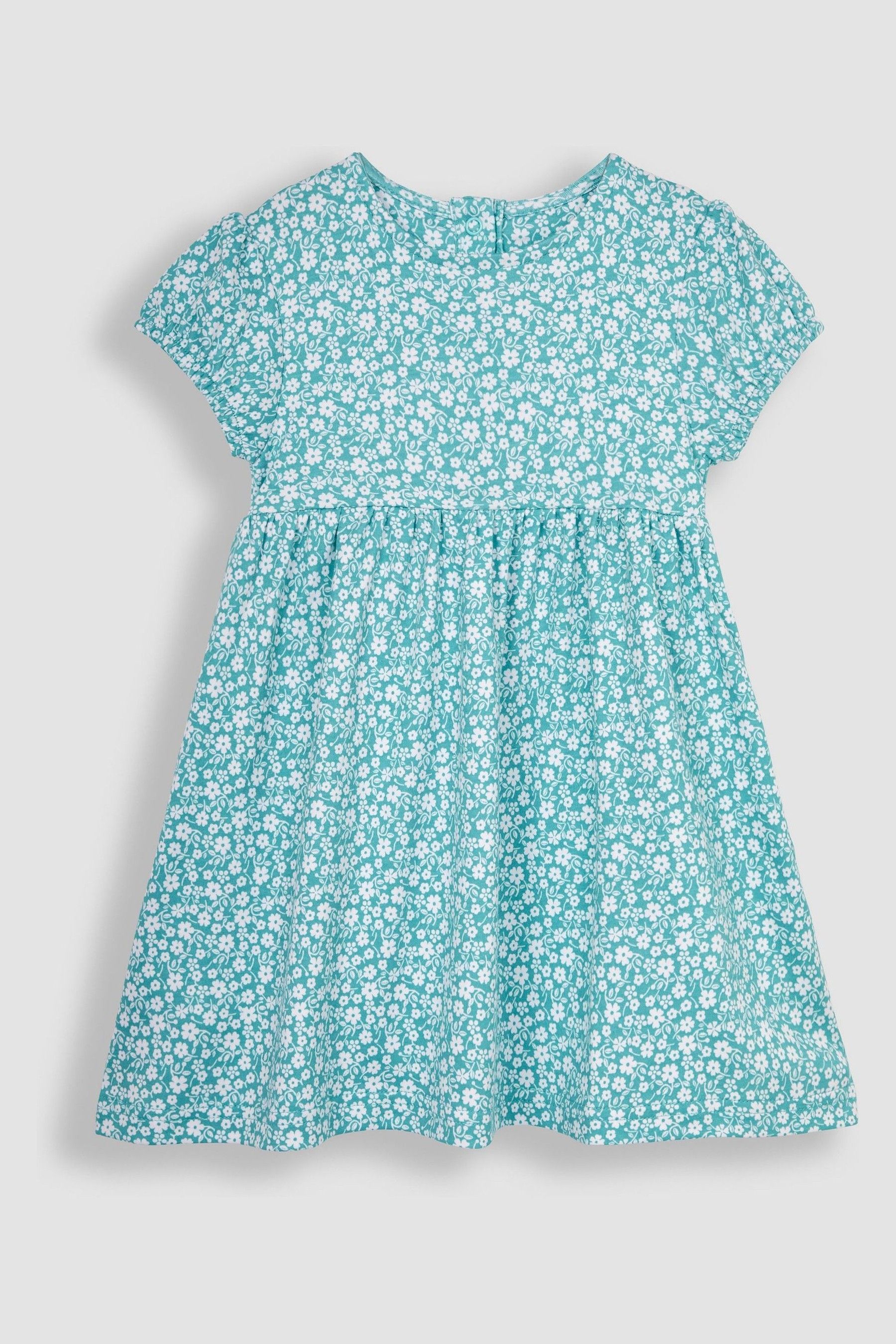 Buy JoJo Maman Bébé Duck Egg Blue Ditsy Floral Puff Sleeve Jersey Dress ...