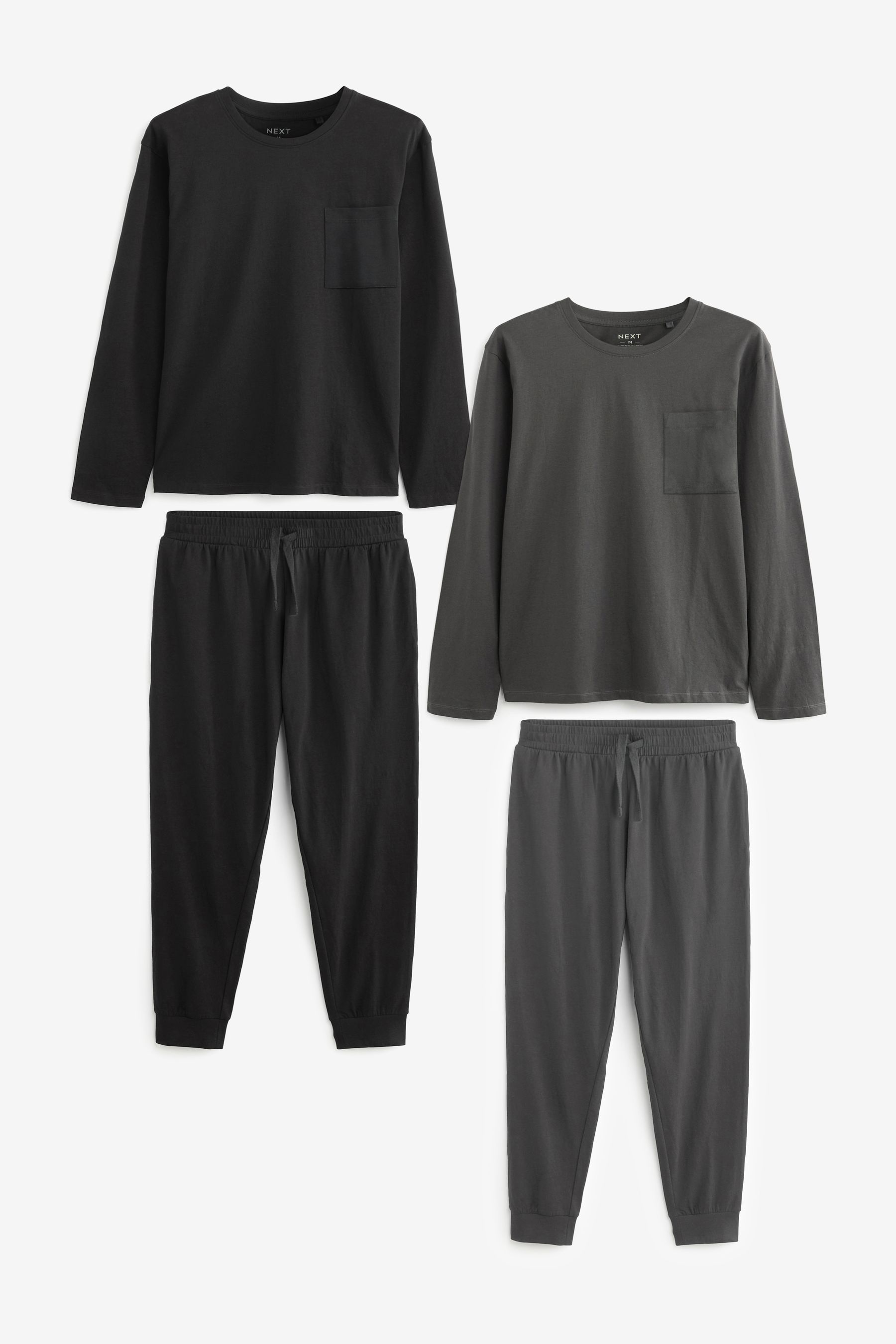 Buy Black/Grey Long Sleeve Cuffed Pyjamas 2 Pack from Next Australia