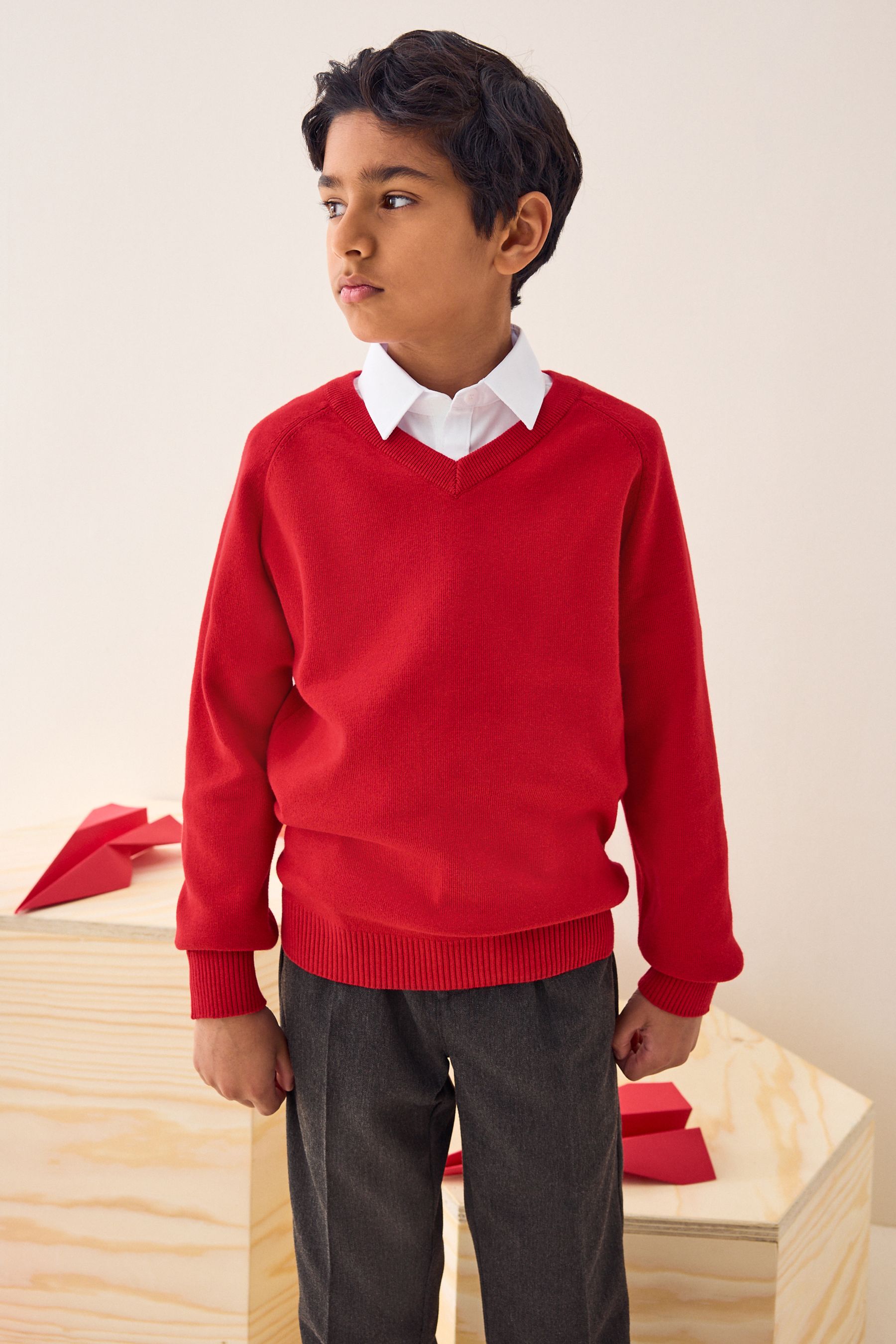 Buy Red Knitted V-Neck School Jumper (3-16yrs) from the Next UK online shop