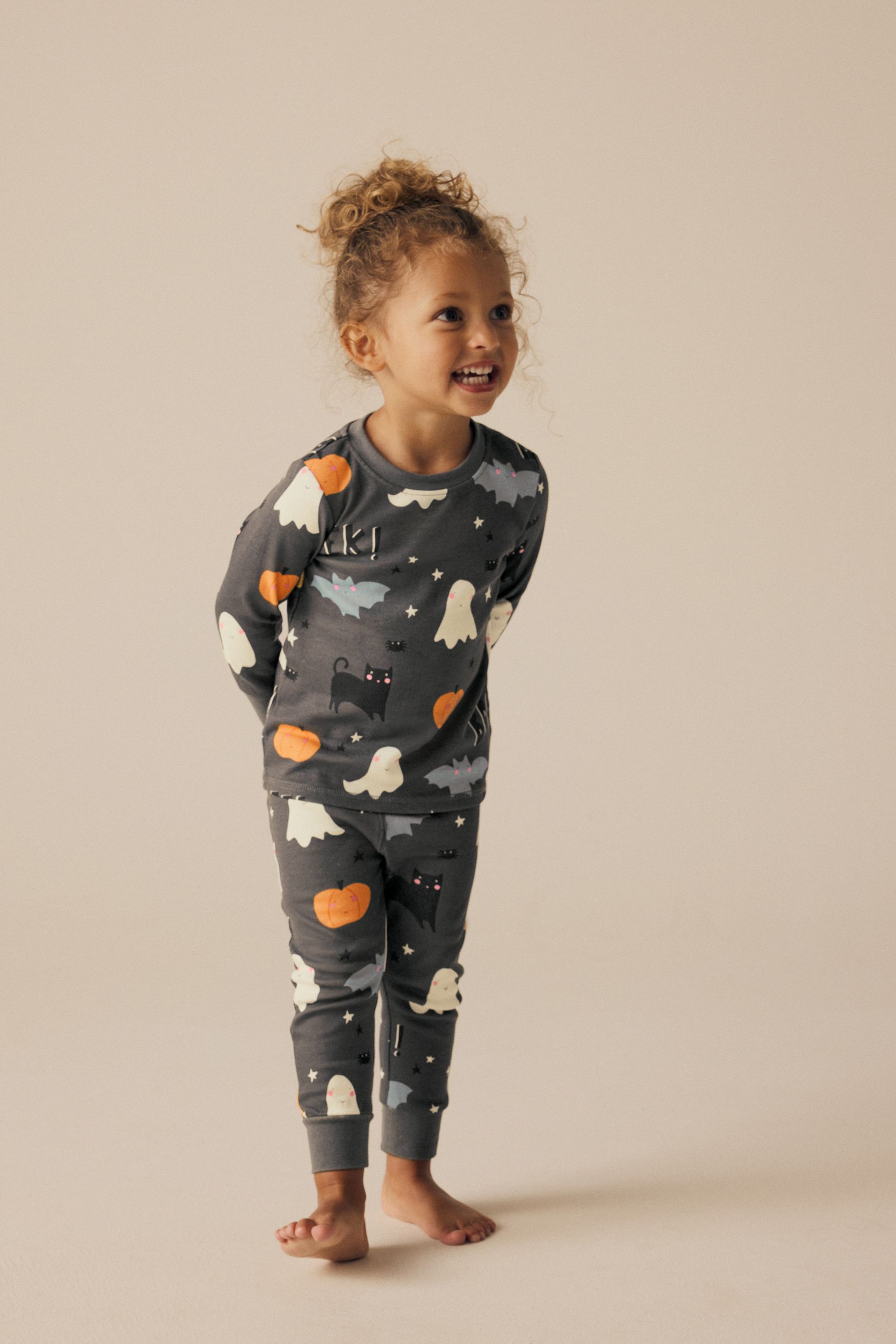 Buy Grey Matching Family Halloween 100% Cotton Glow in the Dark Pyjamas ...