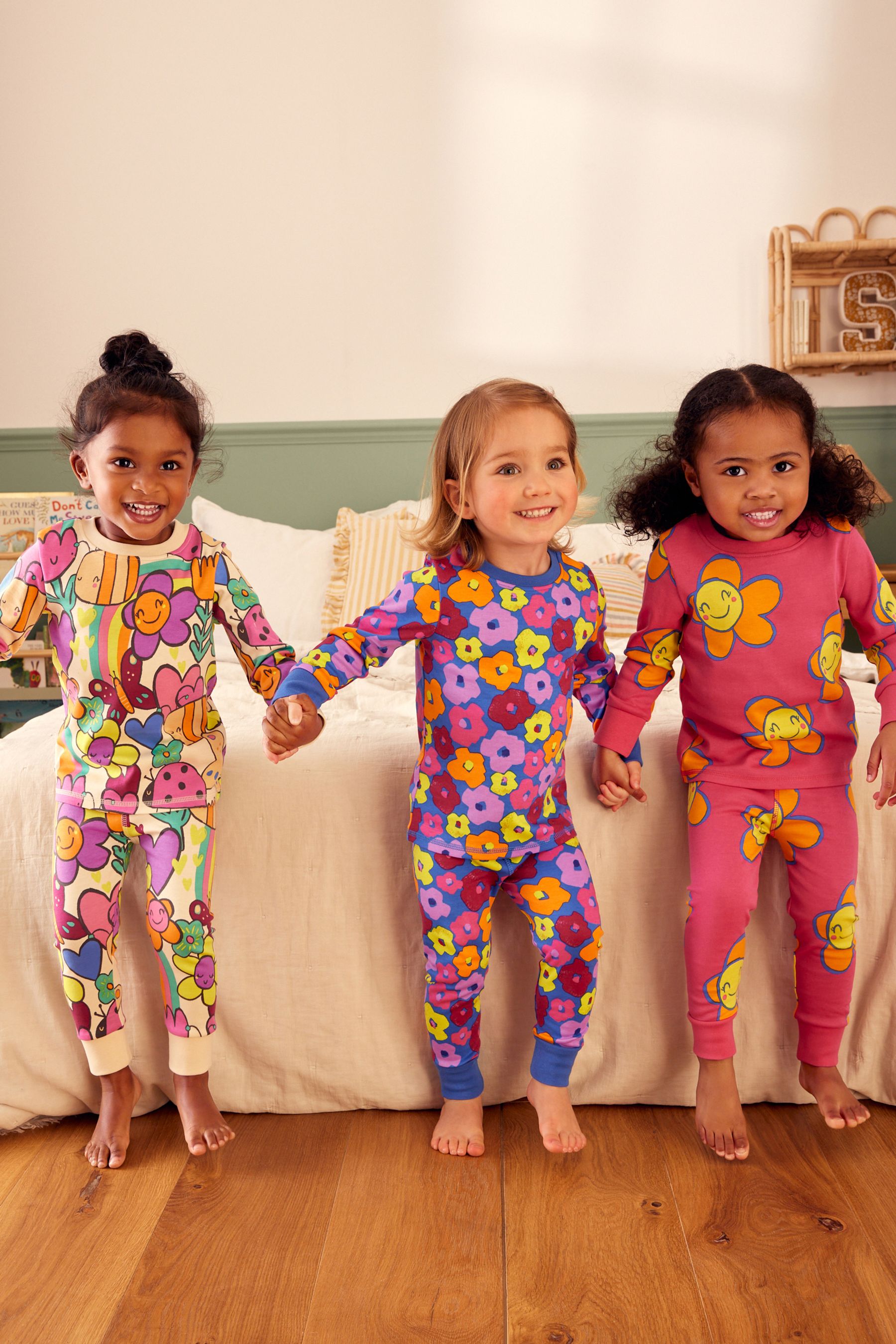 Buy Pink/Blue Character 100% Cotton Printed Pyjamas 3 Pack (9mths-12yrs ...