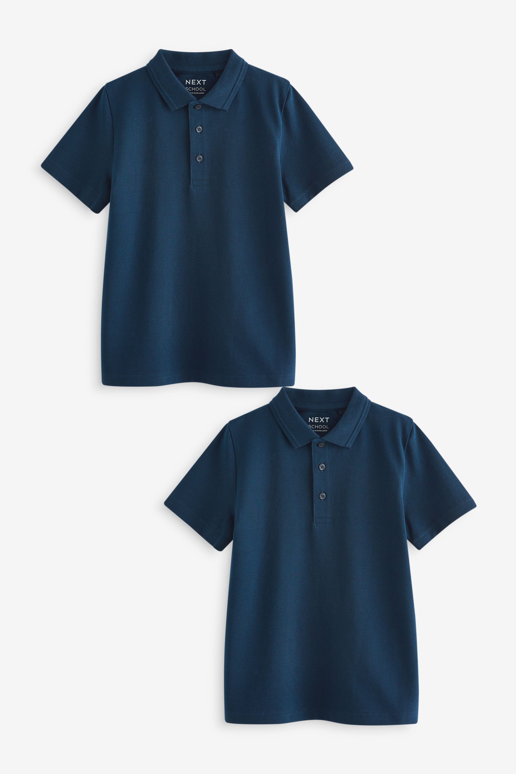 Buy Navy 2 Pack Cotton School Short Sleeve 100% Cotton Polo Shirts (3 ...