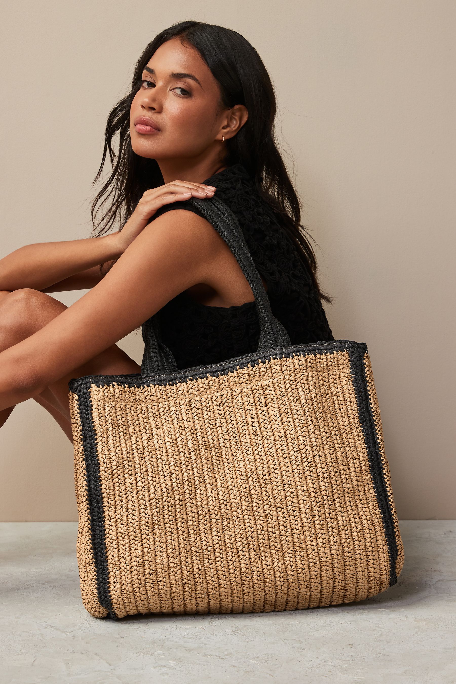 Buy Monochrome Straw Natural Shopper Bag from the Next UK online shop