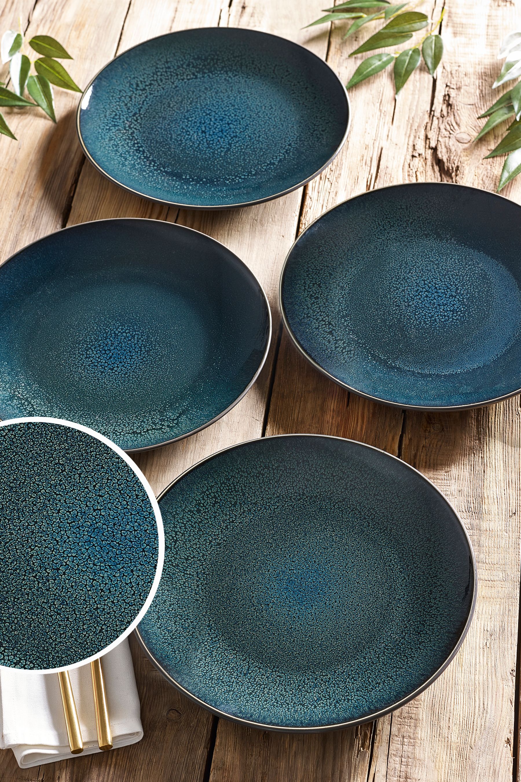 Buy Teal Blue Logan Reactive Glaze Set of 4 Dinner Plates from the Next ...
