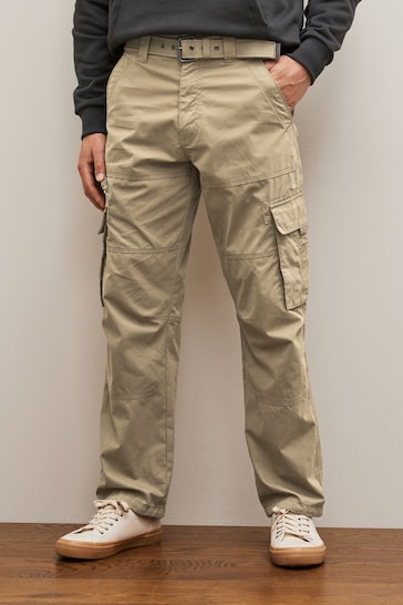 Buy Stone Relaxed Belted Tech Cargo Trousers from the Next UK online shop