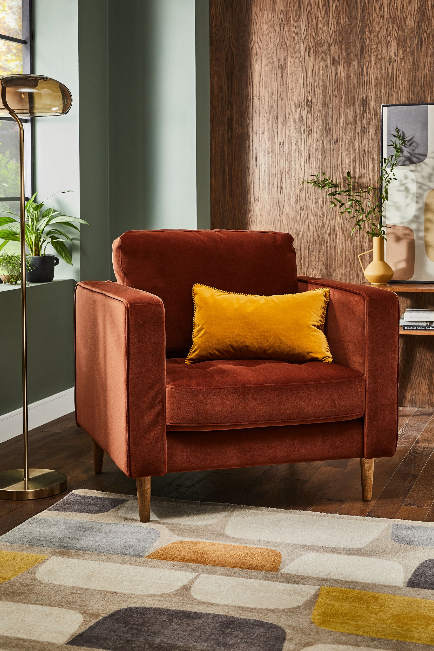 Buy Soft Rust Brown Houghton Slim Arm Chair from the Next UK online shop