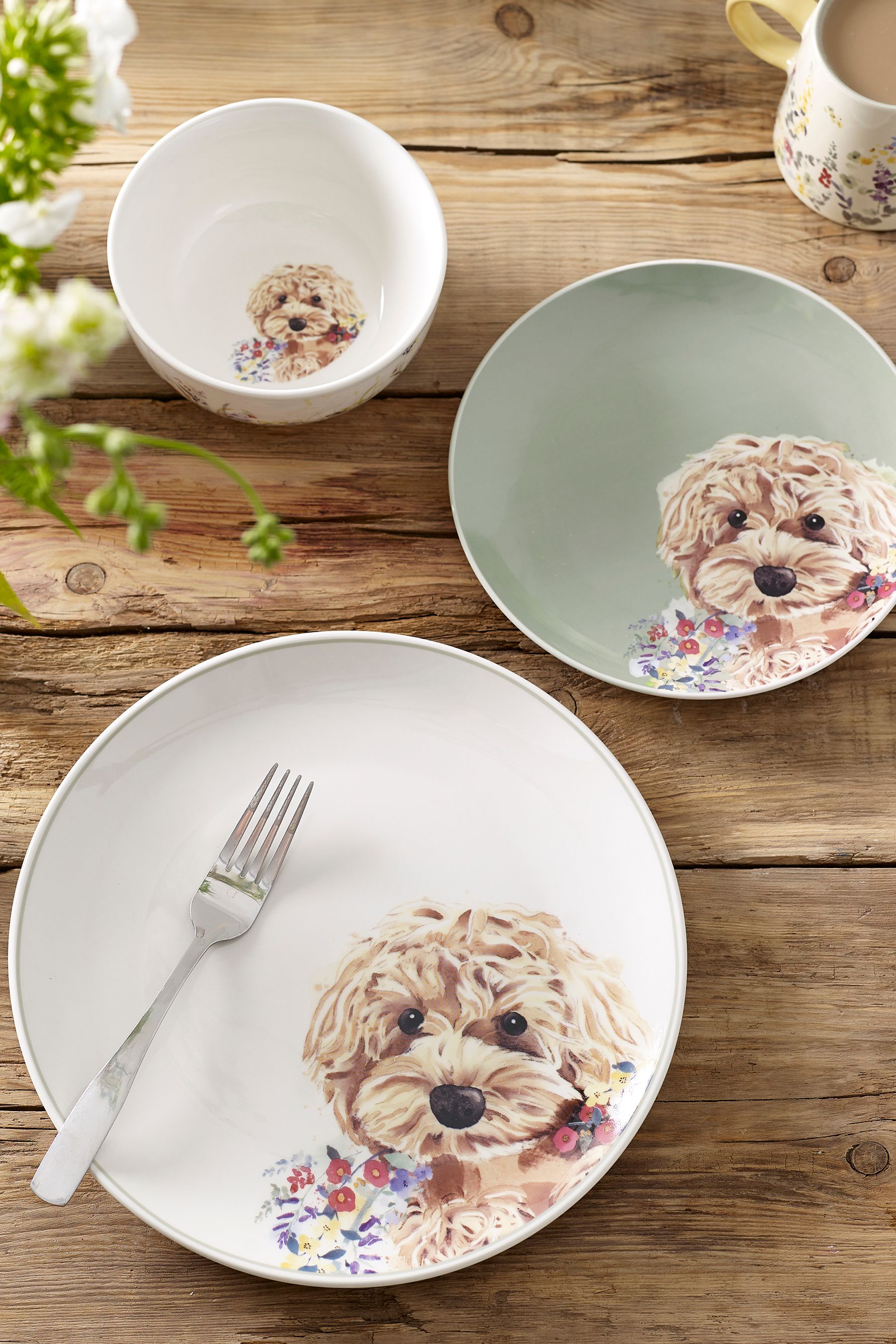 Buy 12 Piece Sage Green Charlie the Cockapoo Dinner Set from the Next ...