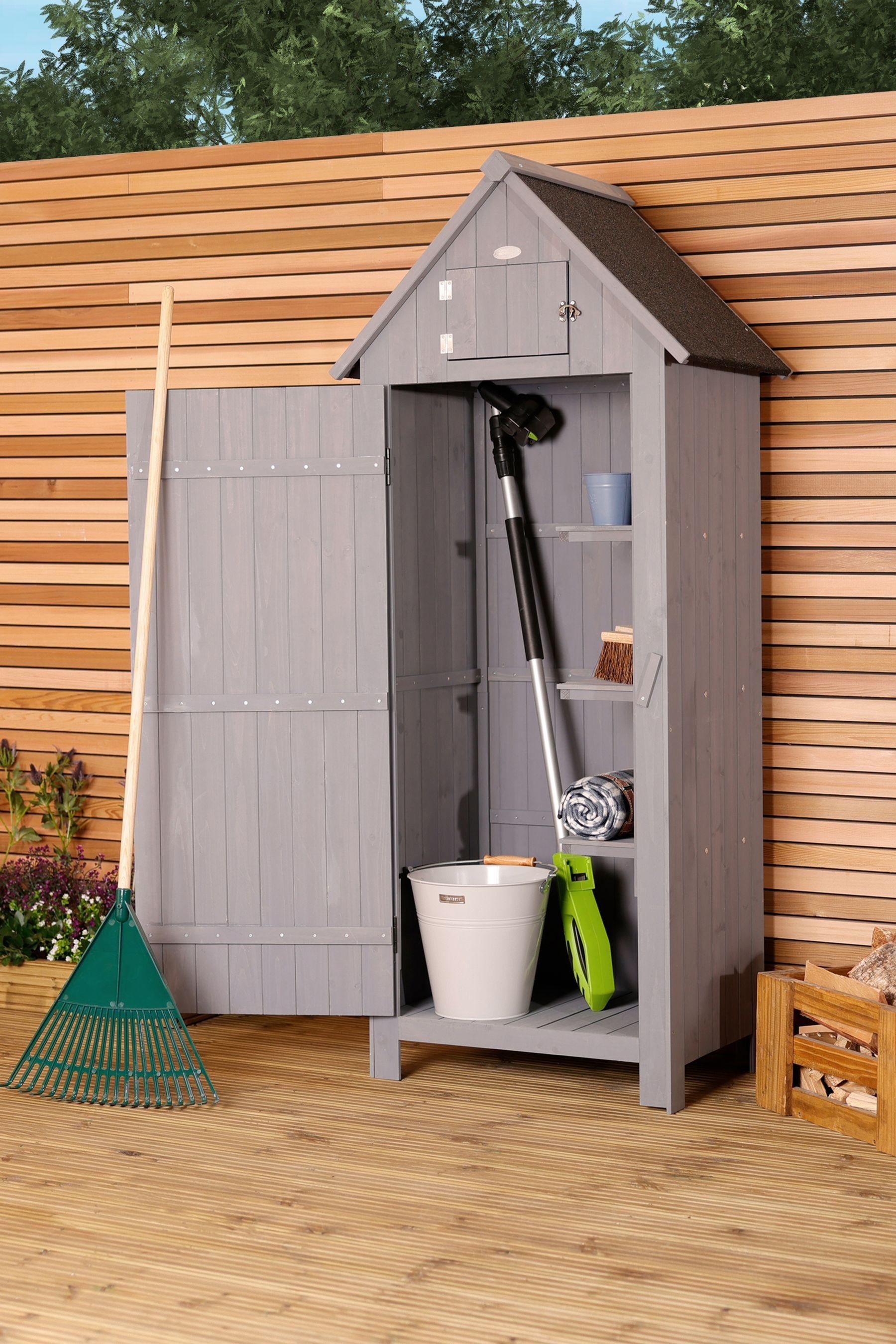 Buy Charles Bentley Grey Slim Tall Garden Storage Shed 6 x 3ft from the ...