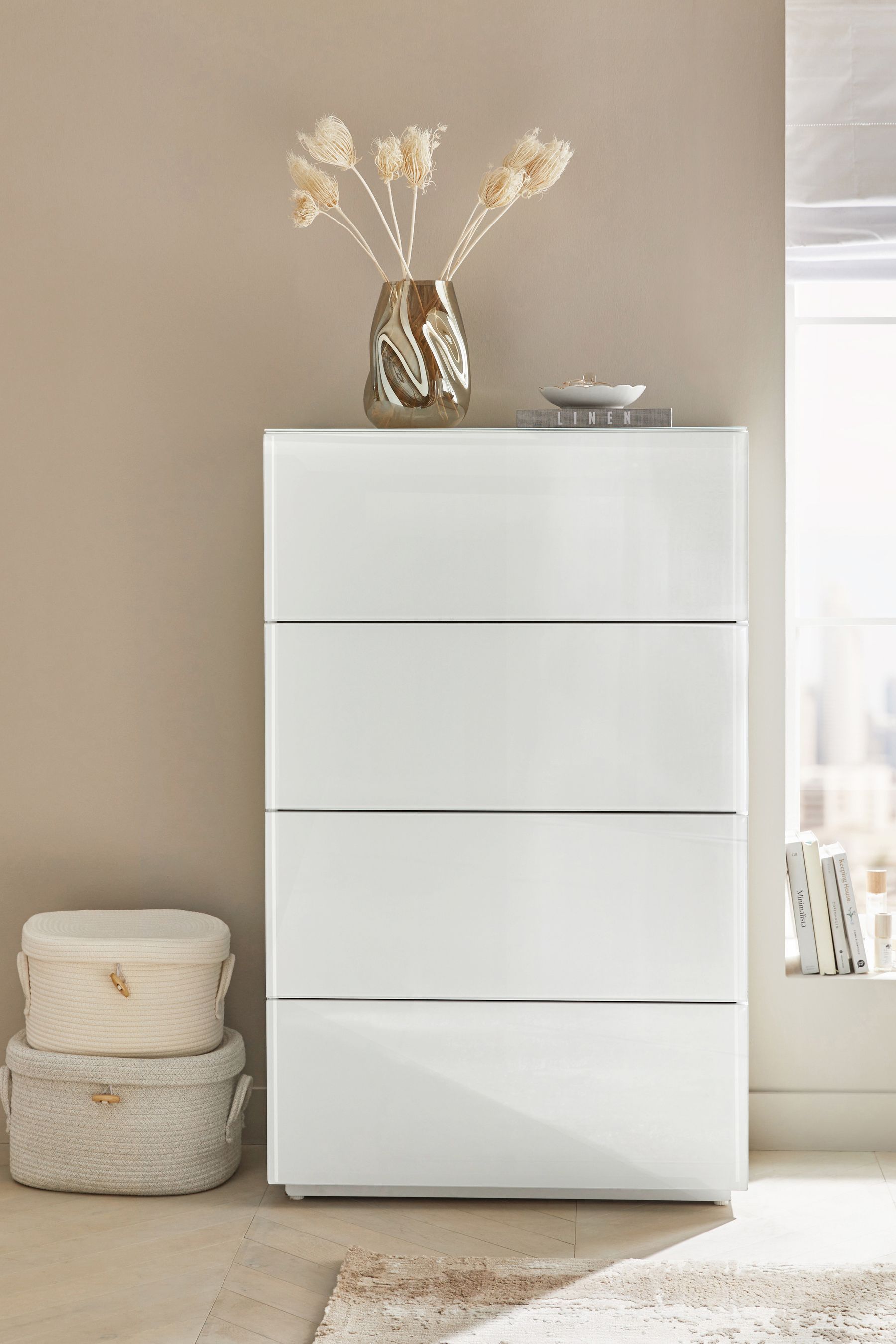 Buy White Sloane Sloane Glass 5 Drawer Tall Collection 4 Drawer Luxe ...