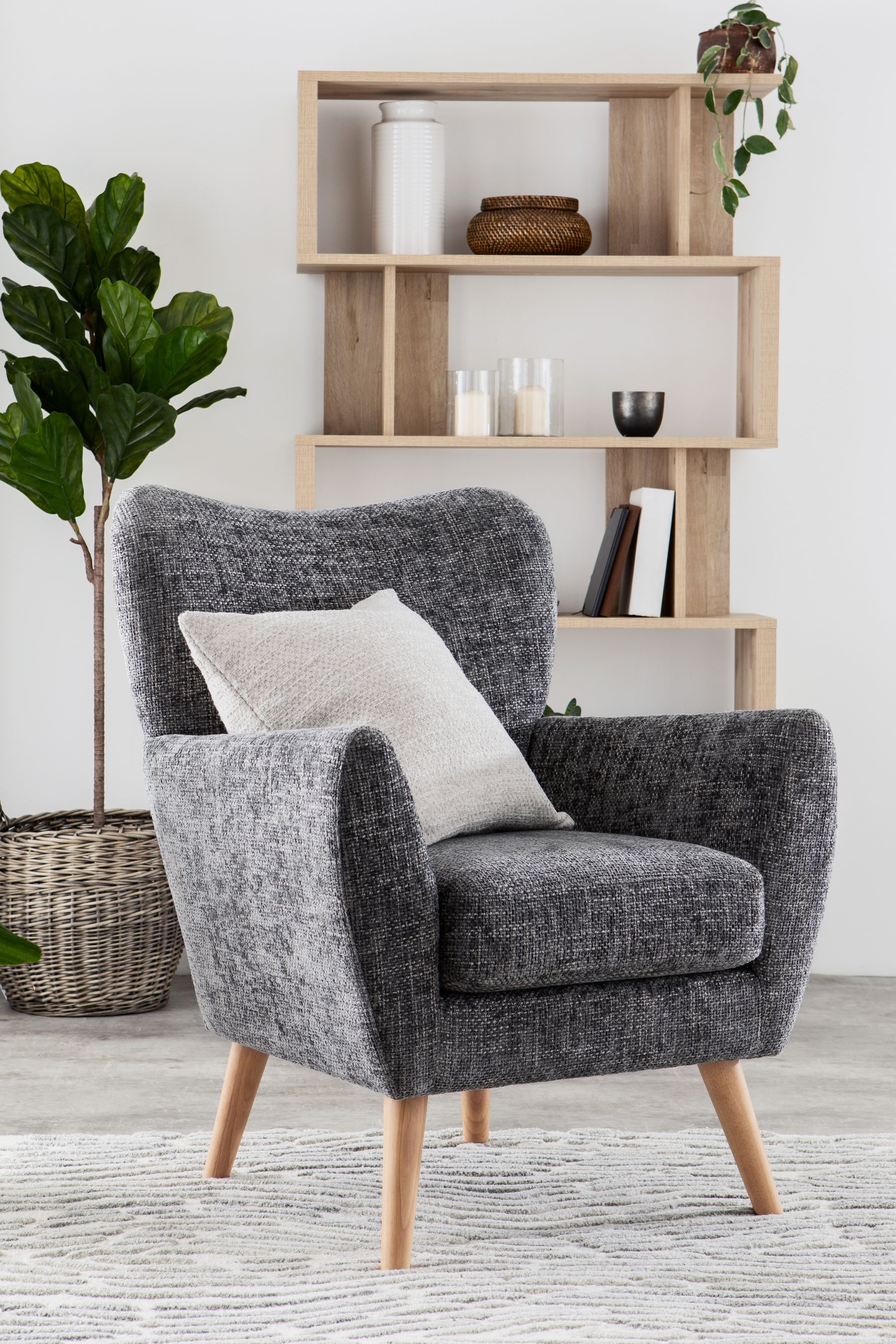 Buy Chunky Chenille Dark Grey Wilson II Highback Armchair from the Next ...