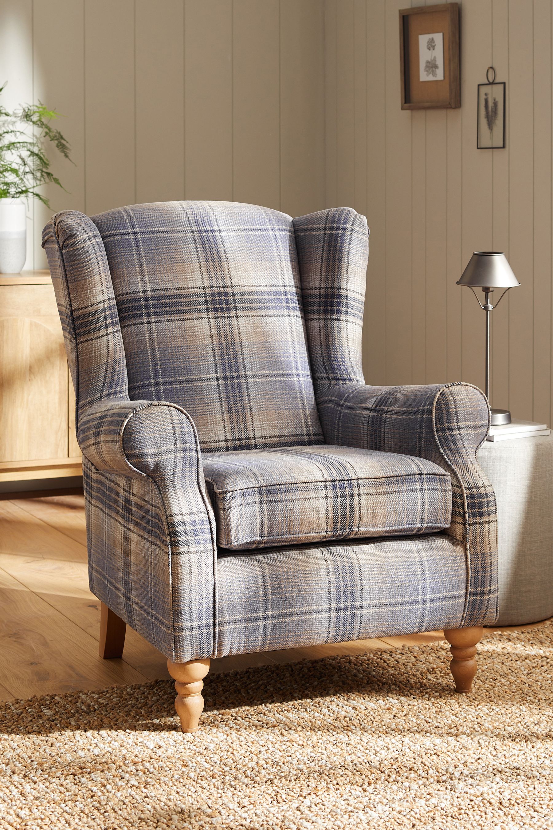 Buy Versatile Check Nevis Navy Blue Sherlock Highback Armchair from the ...