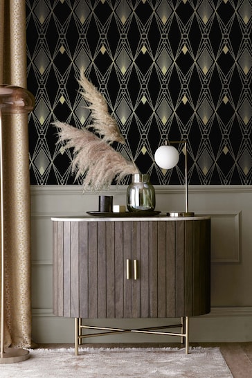 Buy Black Next Deco Geometric Wallpaper Sample Wallpaper from the Next ...