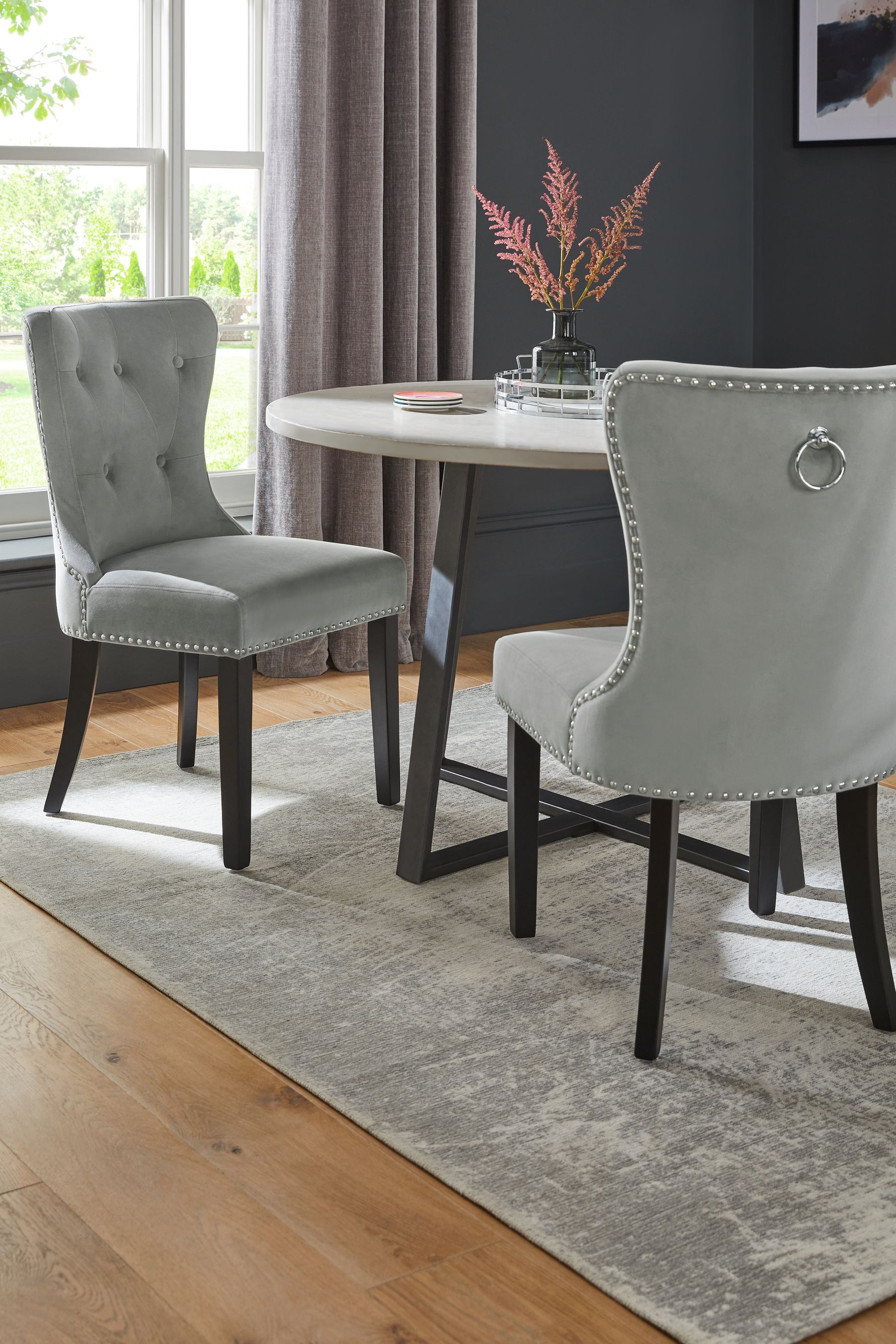 Buy Set of 2 Soft Velvet Mid Grey Blair Black Leg Dining Chairs from ...