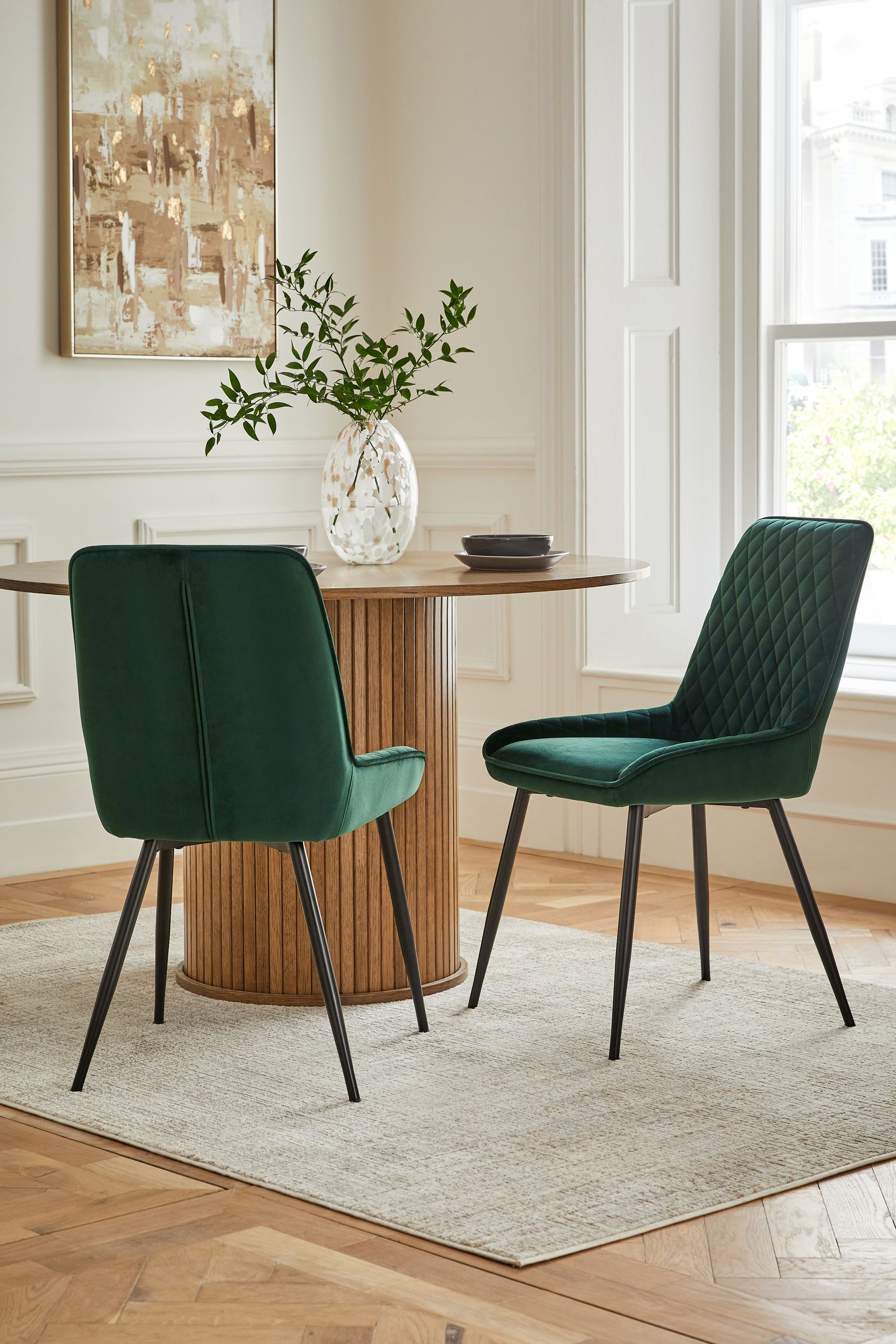 Buy Set of 2 Soft Velvet Emerald Green Hamilton Black Leg Quilted ...