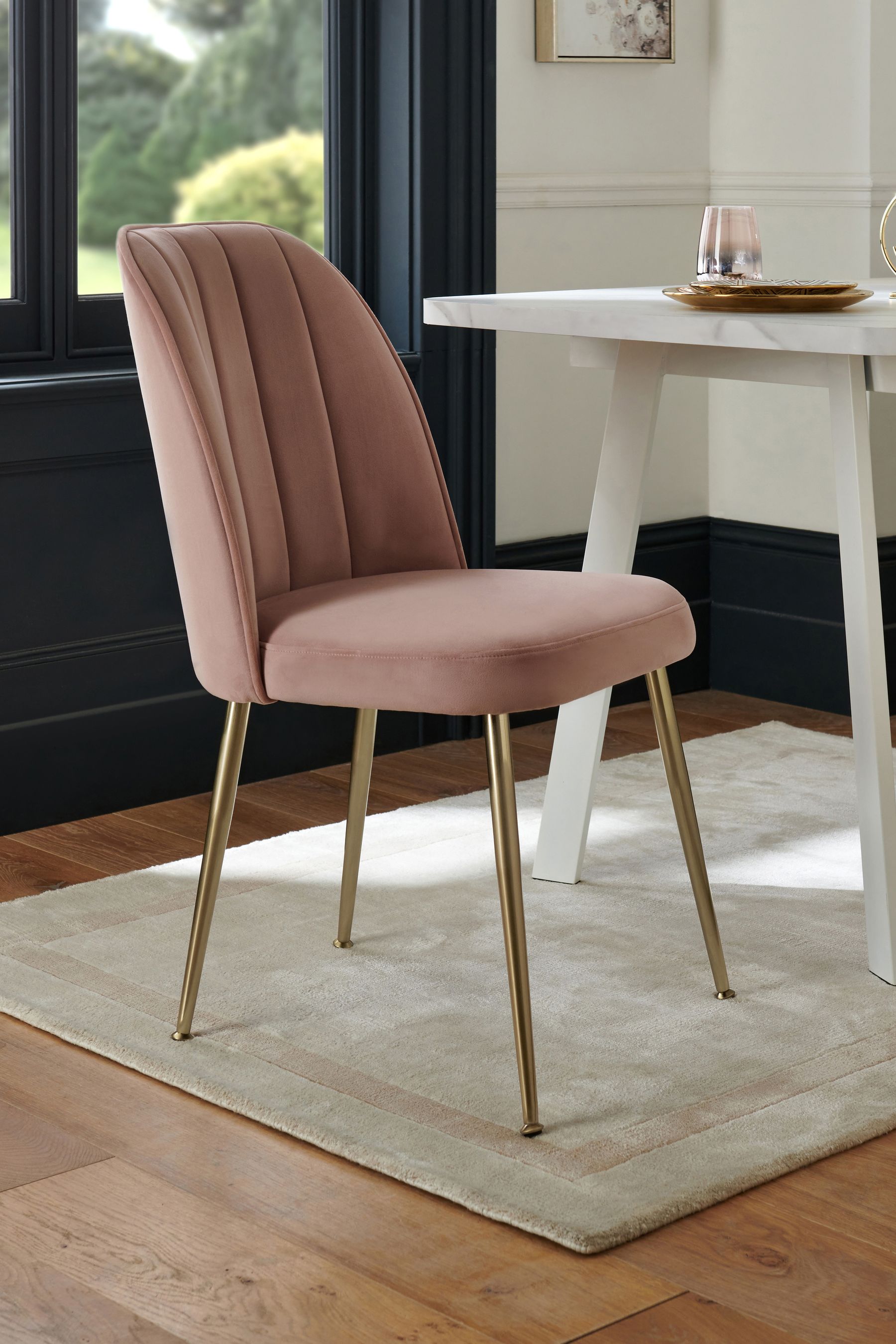 Buy Set of 2 Soft Velvet Blush Pink Stella Gold Effect Leg Dining ...