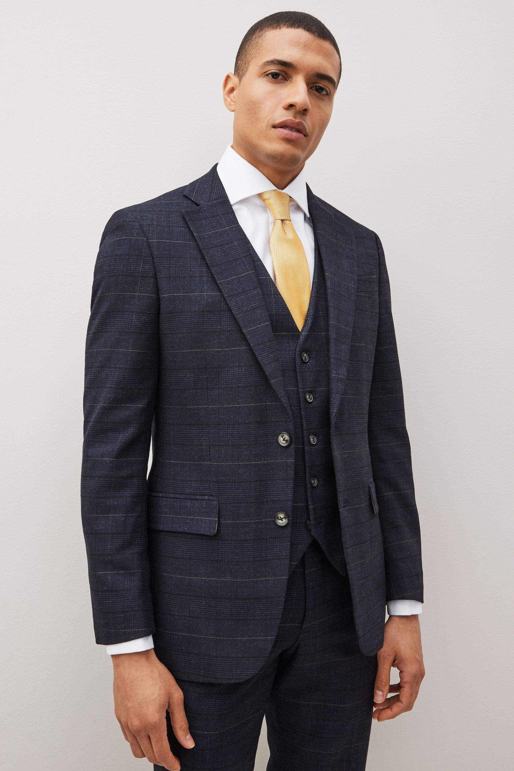 Buy MOSS Tailored Fit Navy Black Check Suit: Jacket from the Next UK ...