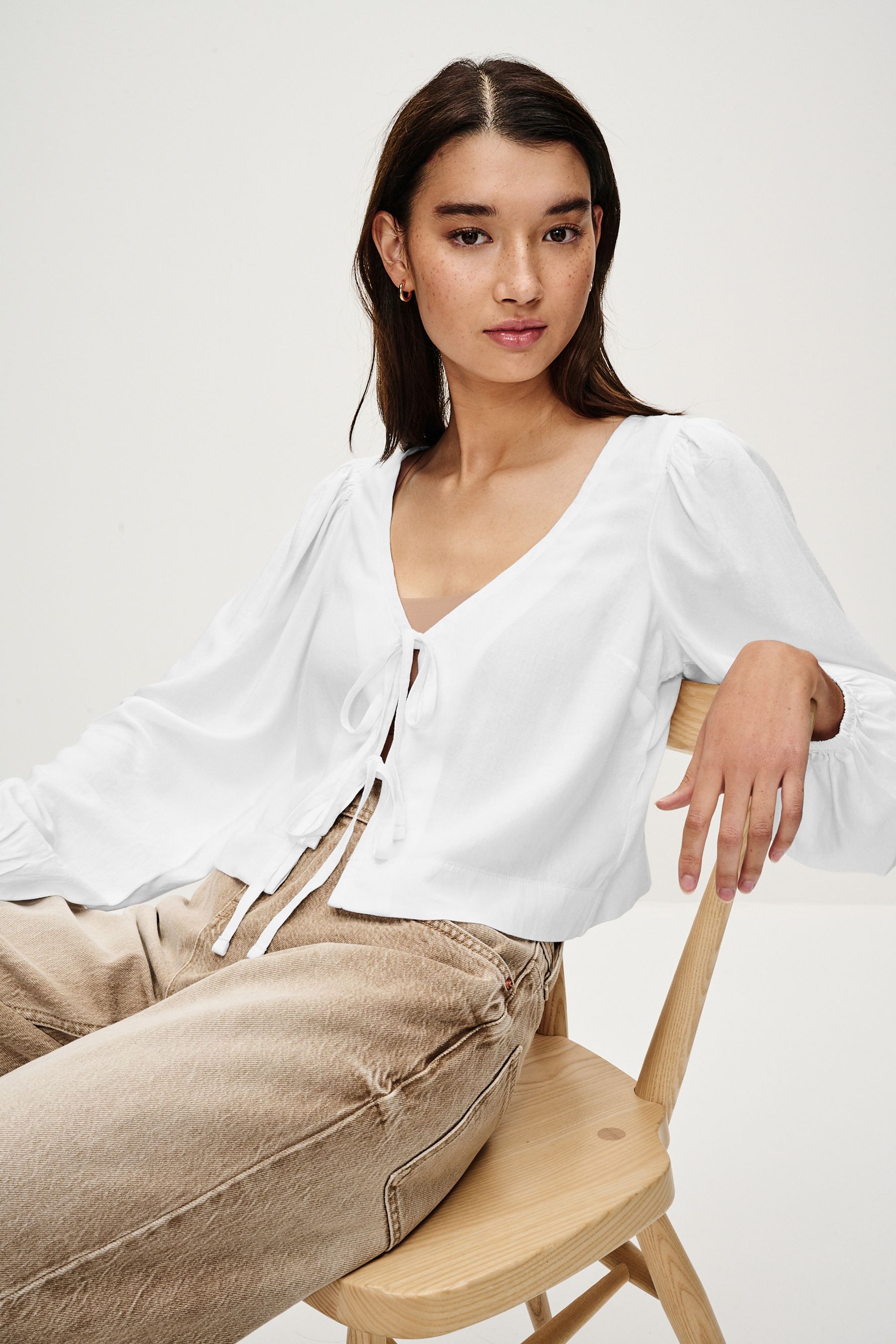 Buy White Tie Front Blouse With Linen From Next Usa