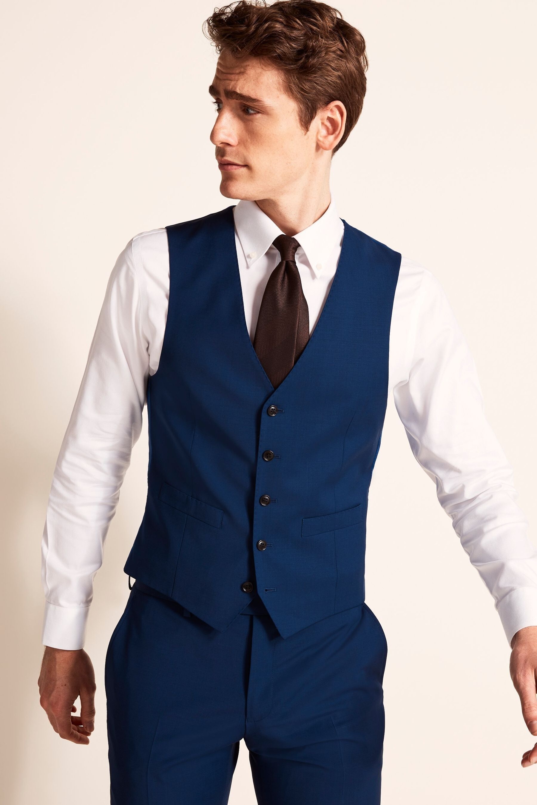 Buy Moss 1851 Performance Tailored Fit Royal Blue Waistcoat from the ...