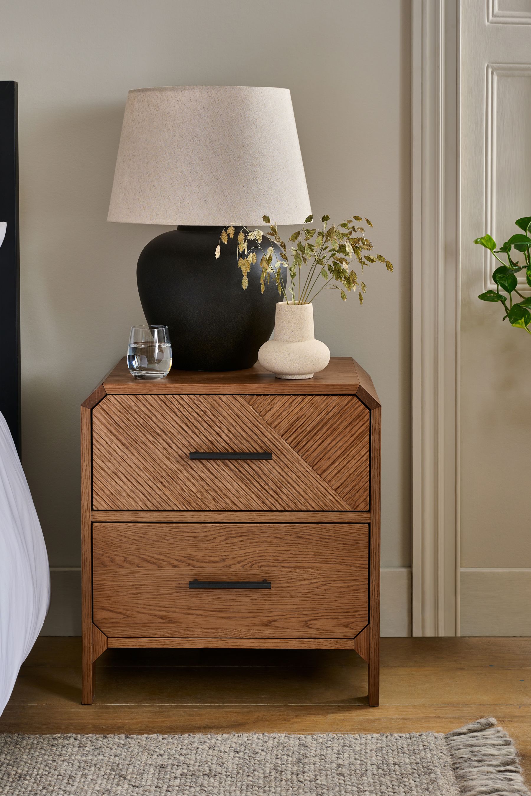 Buy Dark Natural Ellis Oak Wood 2 Drawer Bedside Table from the Next UK ...