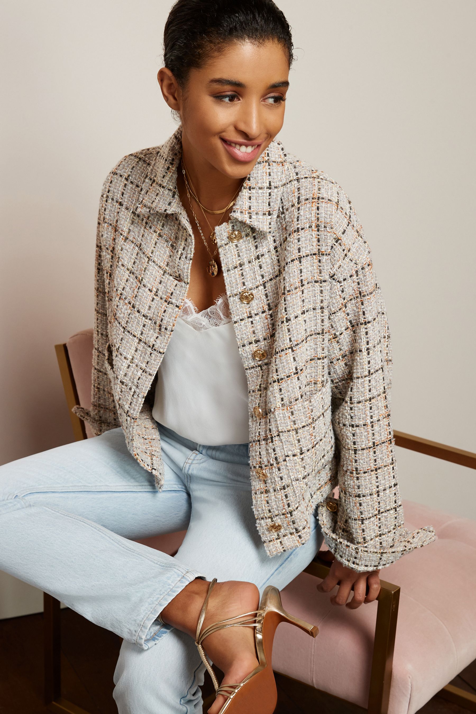 Buy White/Blue Relaxed Fit Boucle Jacket from Next Ireland