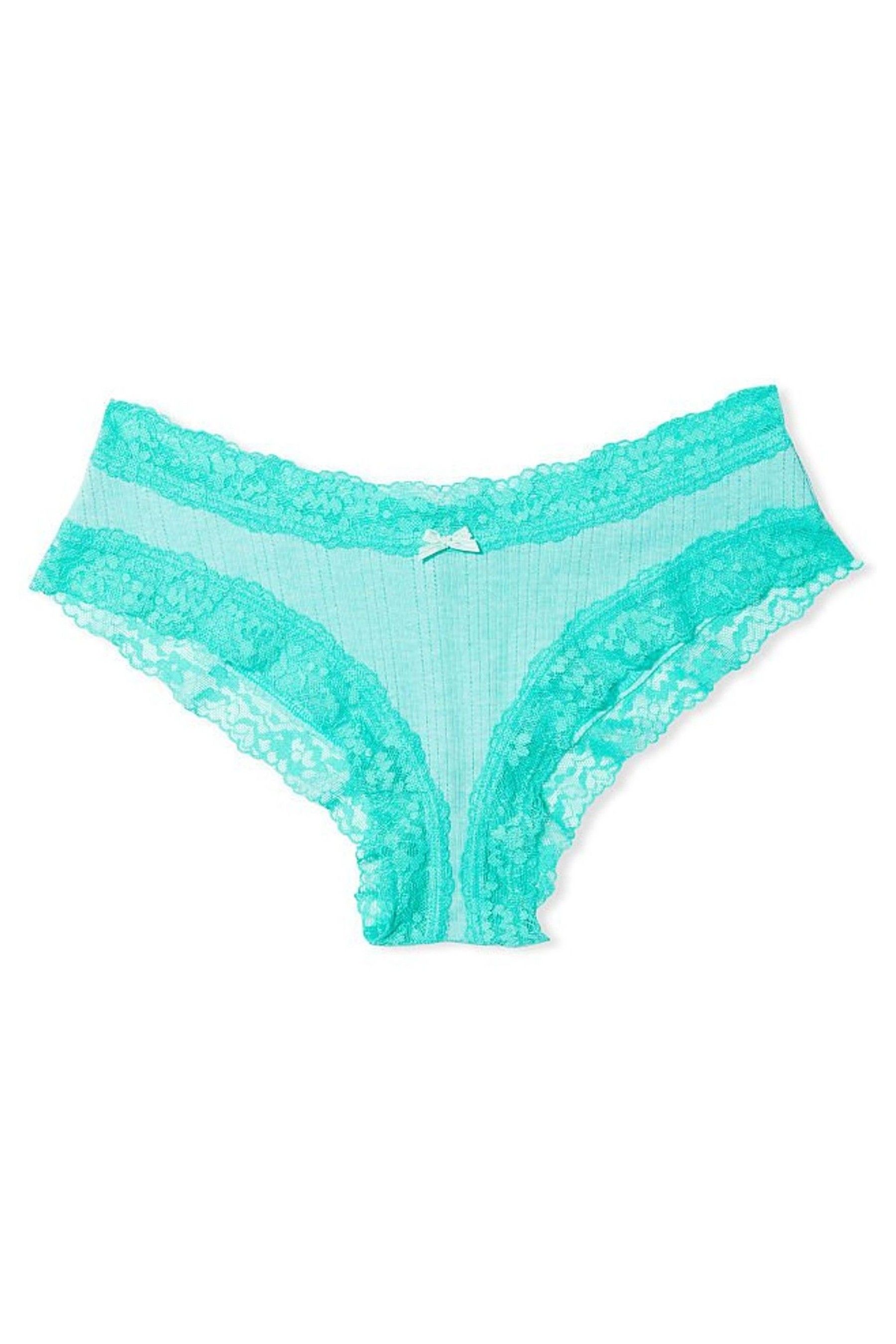 Buy Victorias Secret Tourmaline Blue Cotton Lace Waist Cheeky Panty